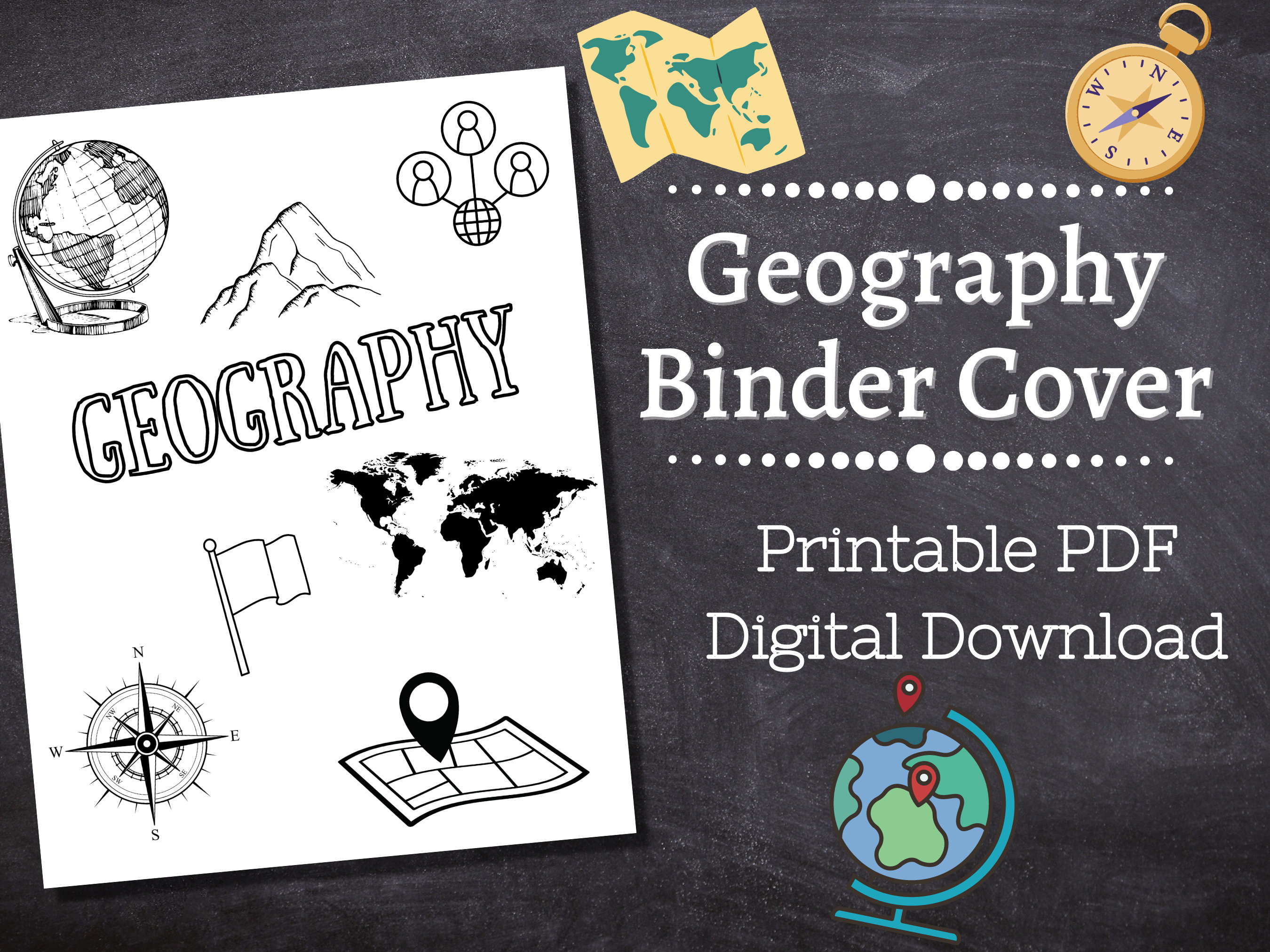GEOGRAPHY Binder Cover Printable / Letter Size / School Binder Cover ...
