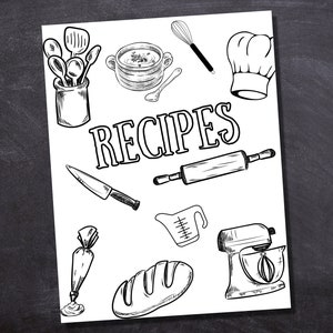 Recipes Binder Cover Printable / Letter Size / Menu / Chef Cook Binder ...