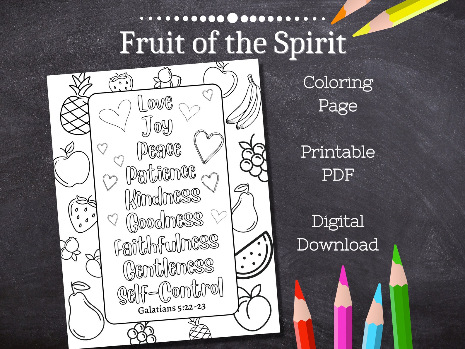 Fruit of the Spirit Coloring Page Printable / Bible Verse/ Sunday ...