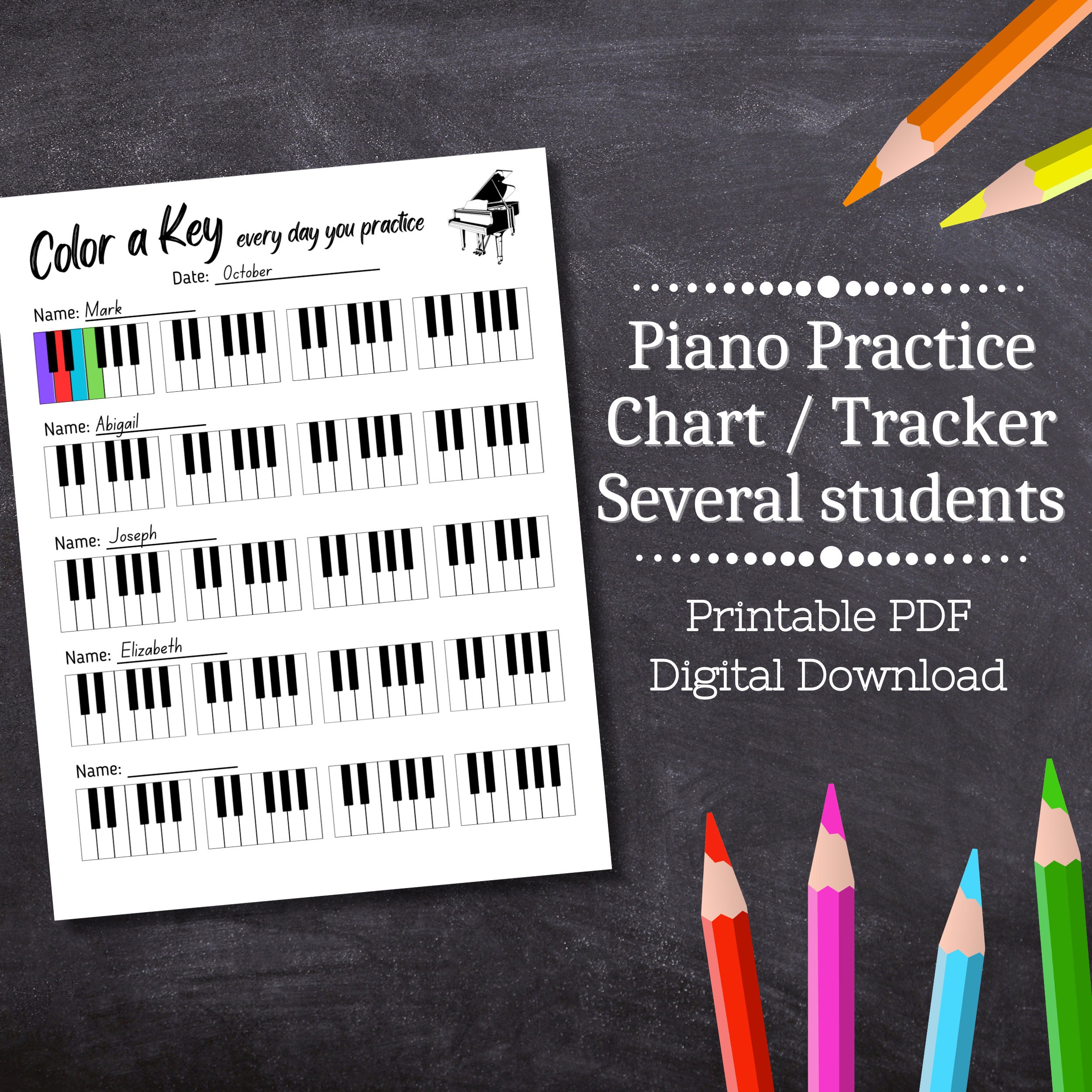 Piano Practice Chart Printable / Piano Practice Log / Piano Teacher ...