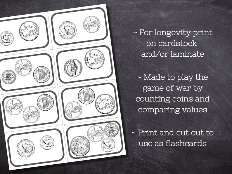 Money War Game Coin Comparison Printable / Coin Counting - Etsy