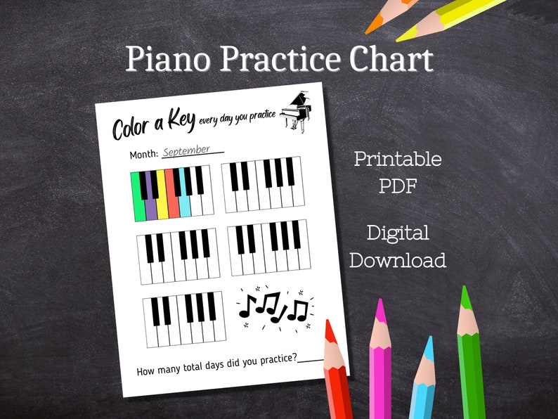 Piano Practice Chart Printable / Piano Practice Log Template / Piano ...