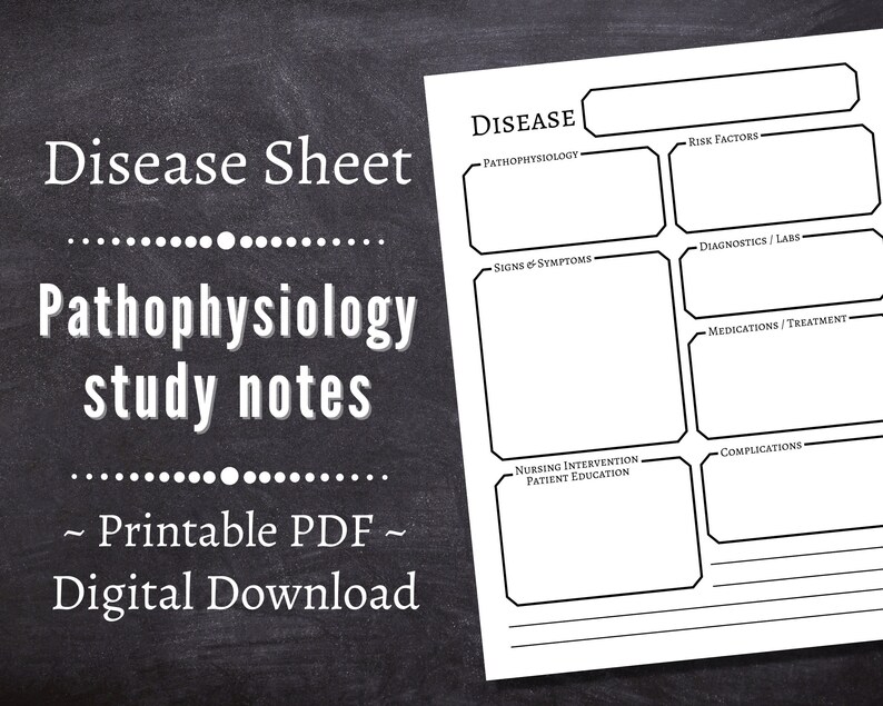 Pathophysiology Notes Template Printable / Disease Sheet / Med - Etsy