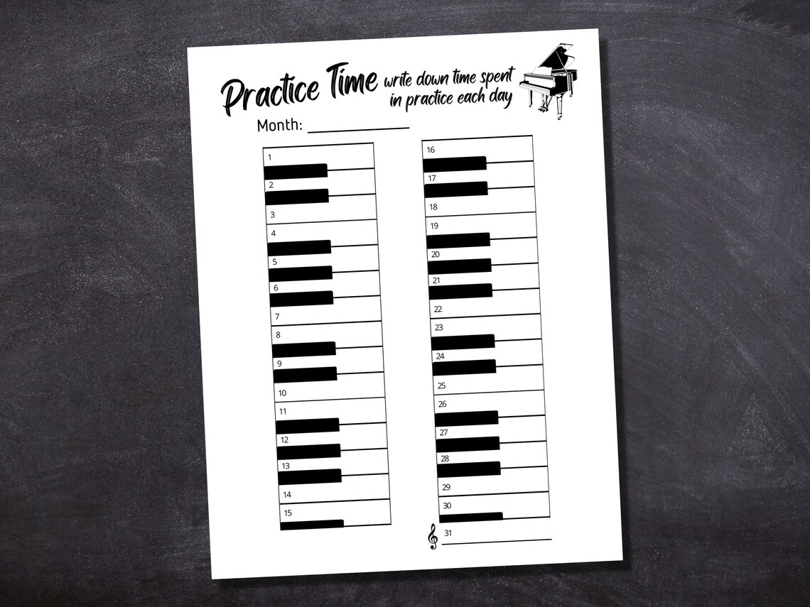 Piano Practice Chart Printable / Piano Practice Log Template / Piano ...