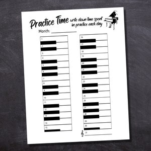 Piano Practice Chart Printable / Piano Practice Log Template / Piano ...