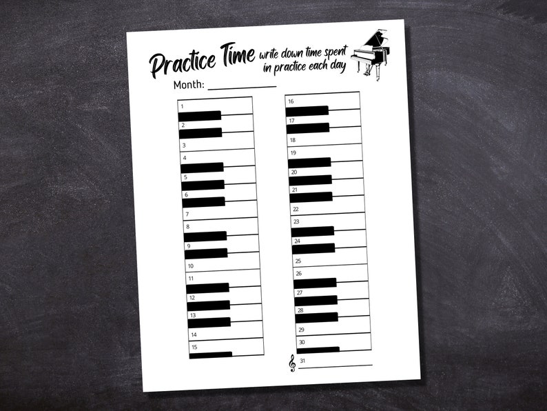 Piano Practice Chart Printable / Piano Practice Log Template / Piano ...