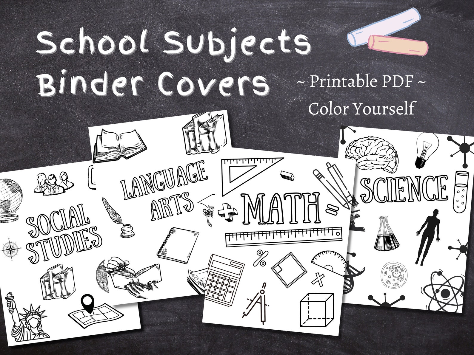 School Subjects Binder Cover Printable / Letter Size / Teacher Binder ...