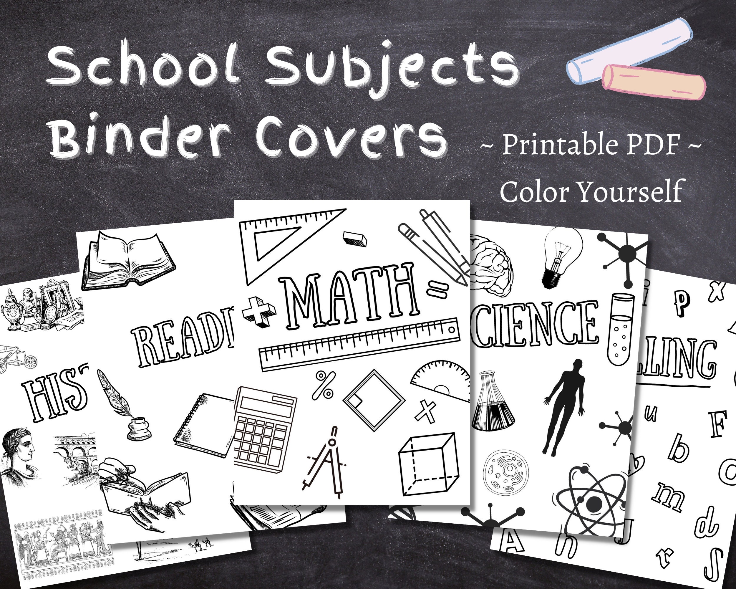 School Subjects Binder Cover Printable / Letter Size / Teacher - Etsy