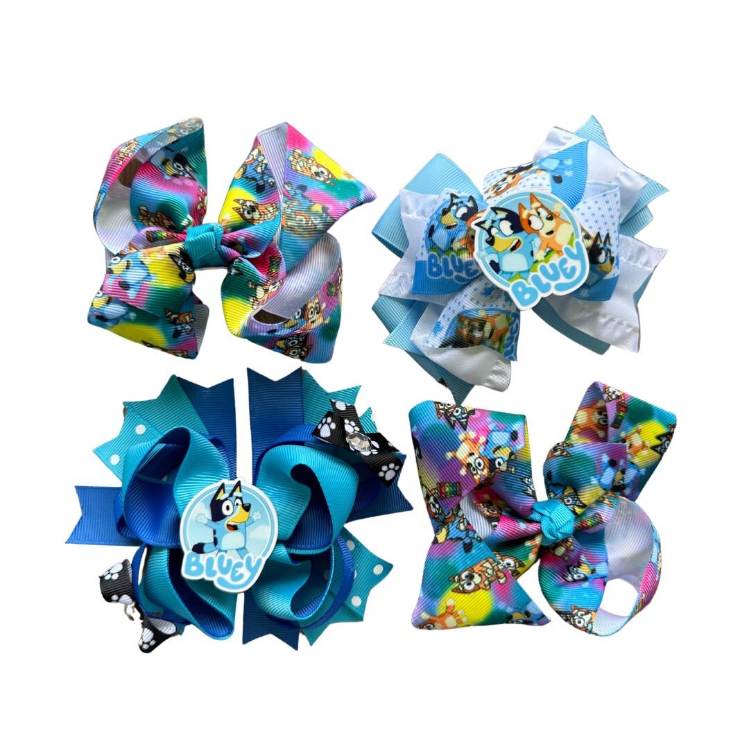 4 Piece Blue Dog Cartoon Inspired Hair Bow Set/ Birthday and Cosplay ...