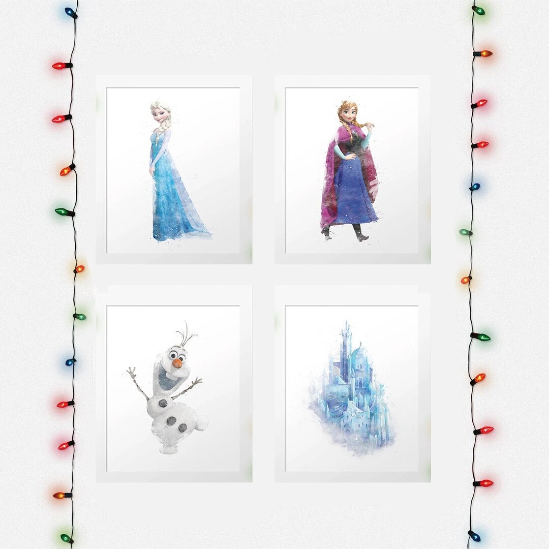 FROZEN PRINT SET, Elsa, Anna, Olaf, Frozen Castle, Set of 3 Watercolor ...