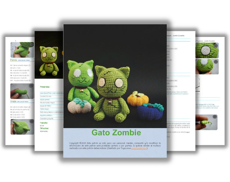 Zombie Cat Amigurumi Crochet Pattern: Gato Zombie (english & Spanish ...