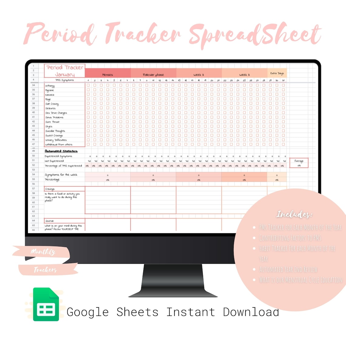 PMS Symptom Tracker Period Tracker Monthly Menstrual Cycle - Etsy