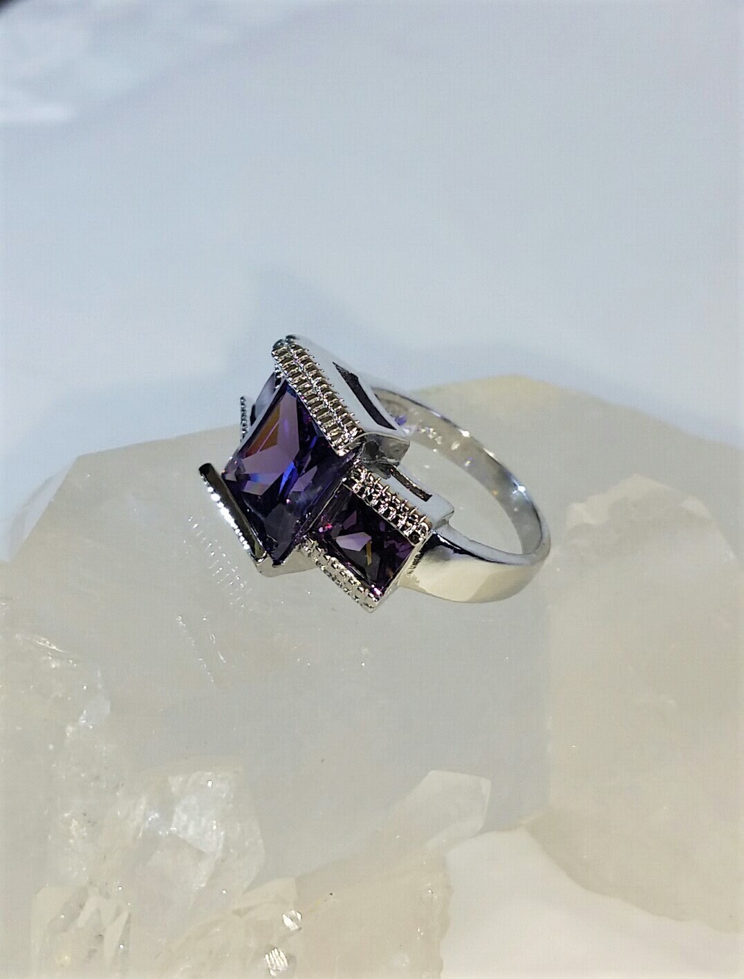 Sterling Silver Purple Ring, Purple 3 Stone Ring , Purple 925 Sterling ...