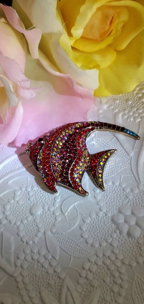 Red Angel Fish Brooch Pin, Beautiful Rhinestone in Re… - Gem