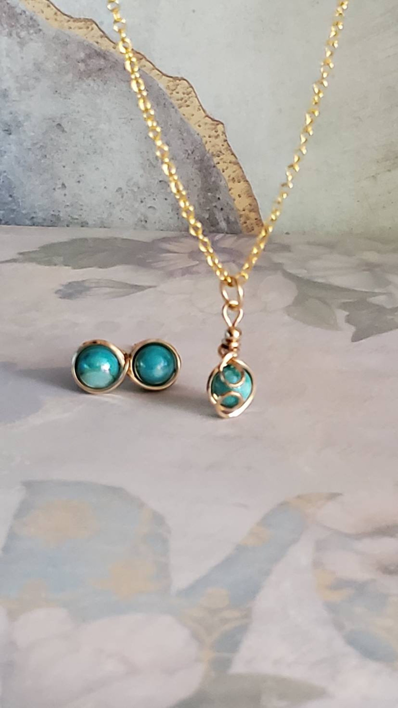 Blue River Stone Jewelry Set,delicate Necklace,layering Necklace, Gold ...