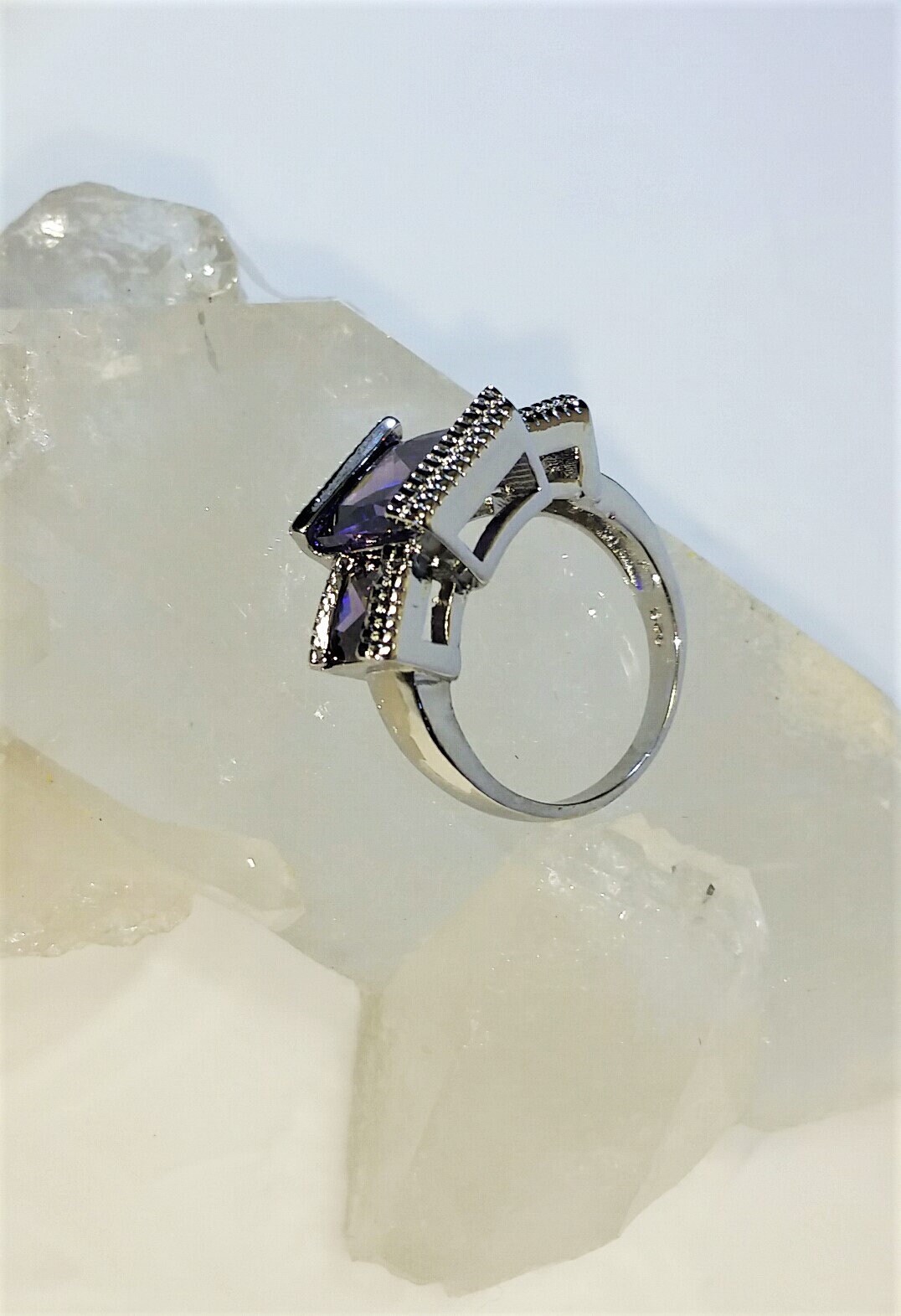 Sterling Silver Purple Ring, Purple 3 Stone Ring , Purple 925 Sterling ...