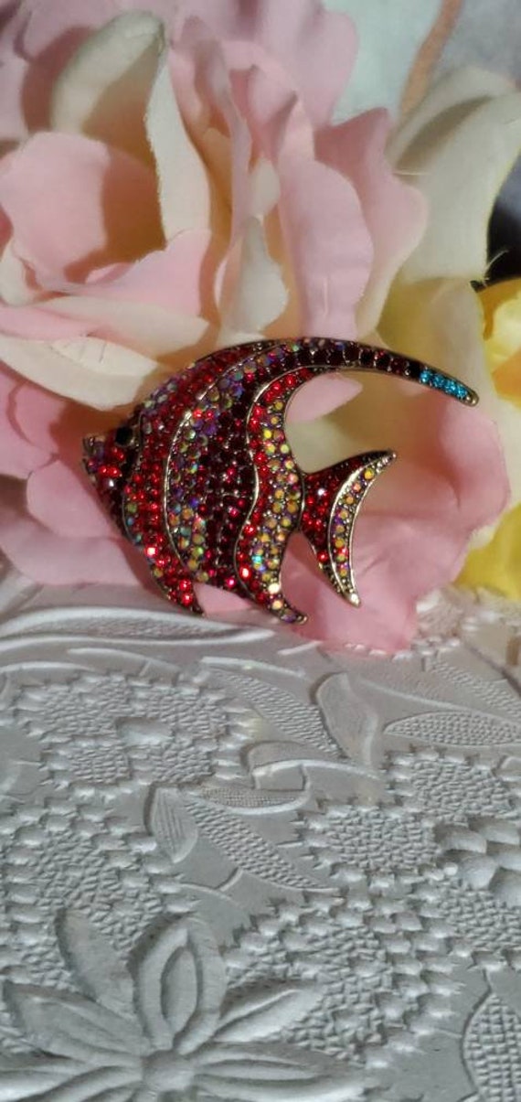 Red Angel Fish Brooch Pin, Beautiful Rhinestone in Re… - Gem
