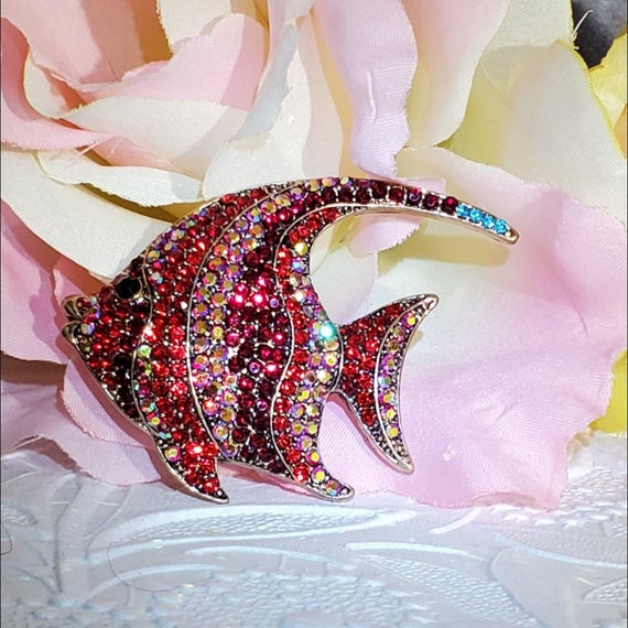 Red Angel Fish Brooch Pin, Beautiful Rhinestone in Re… - Gem