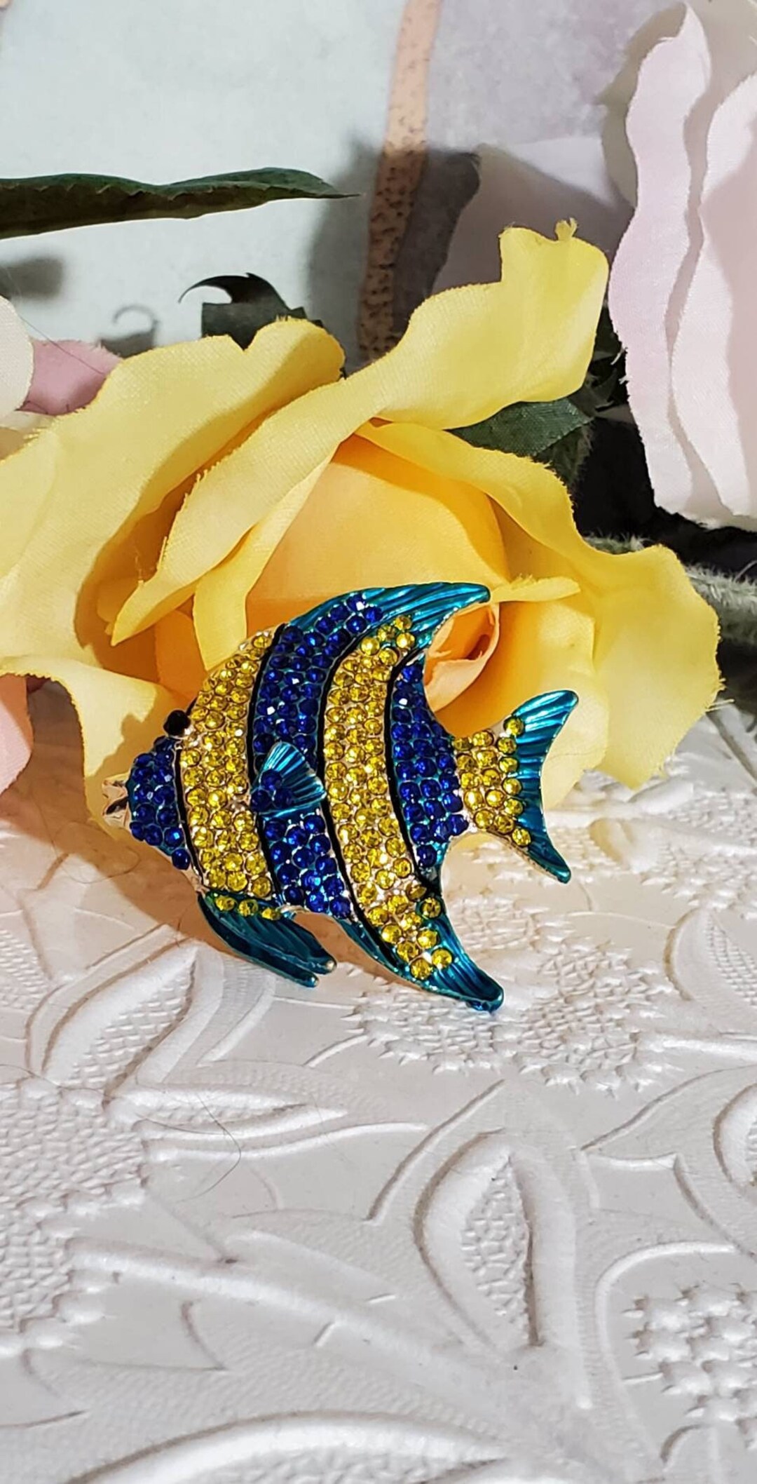 Beautiful Blue Yellow Angel Fish Brooch, Tropical Fish Brooch,angel ...