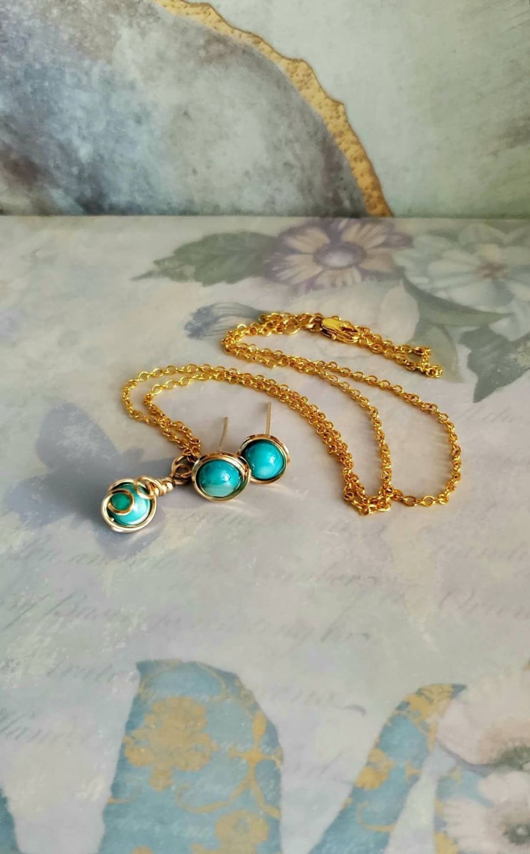 Blue River Stone Jewelry Set,delicate Necklace,layering Necklace, Gold ...