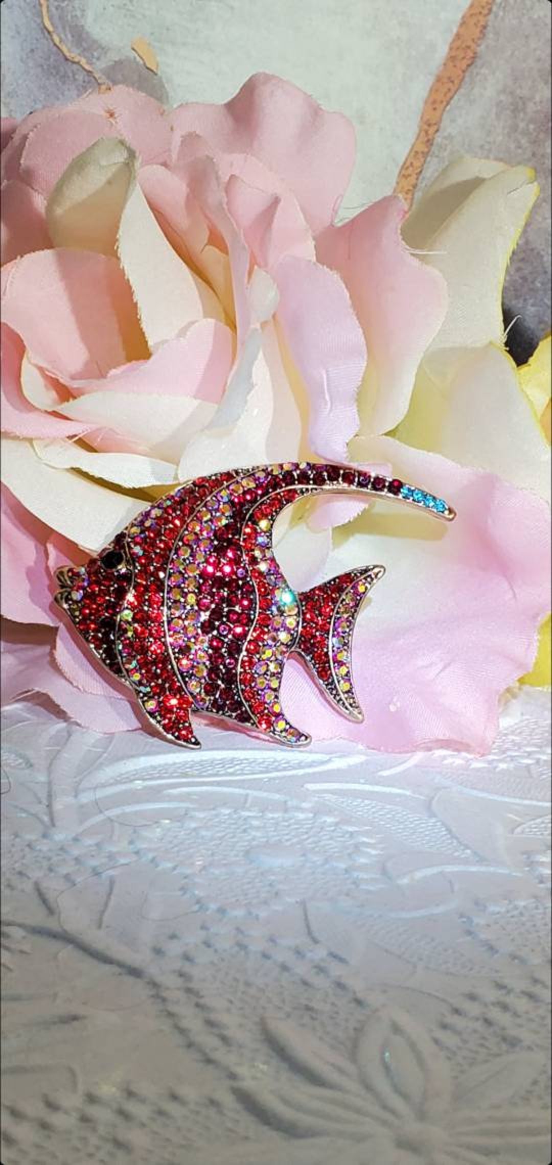 Red Angel Fish Brooch Pin Beautiful Rhinestone in Redspinks - Etsy