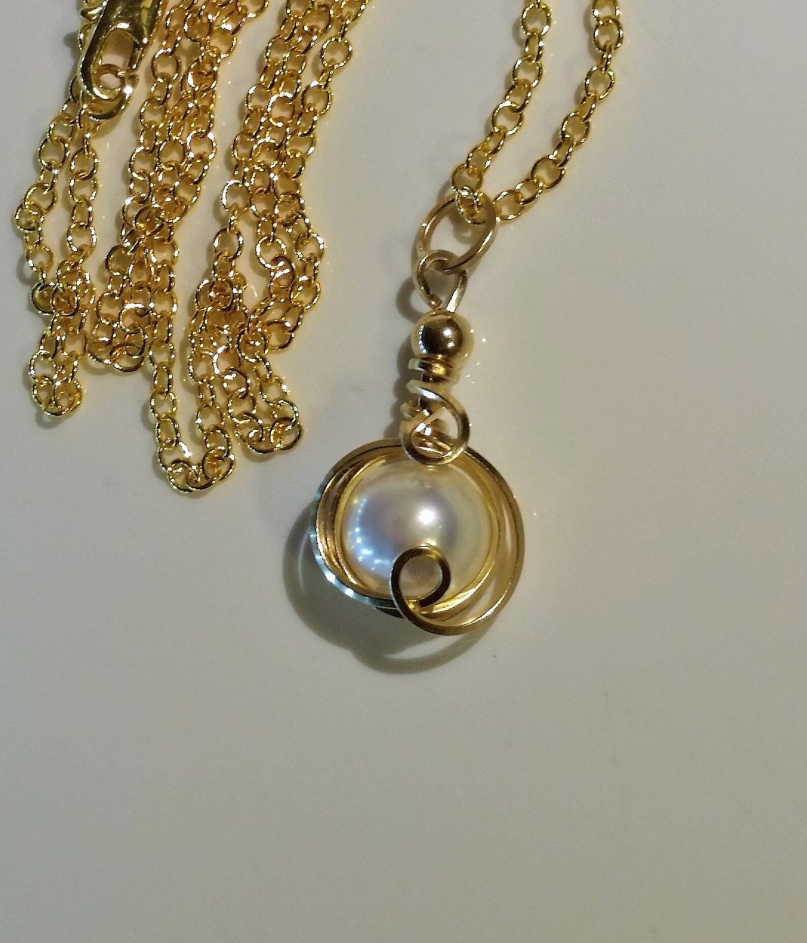 Pearl Necklace White Pearl Wire Wrapped Pendant Necklace - Etsy