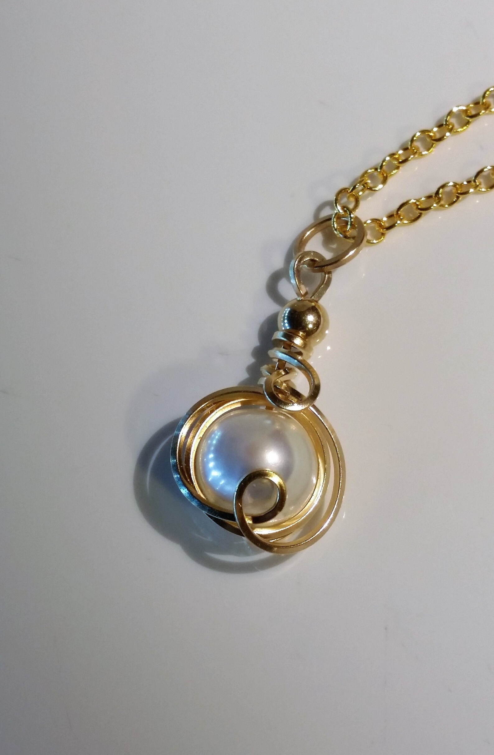 Pearl Necklace White Pearl Wire Wrapped Pendant Necklace - Etsy