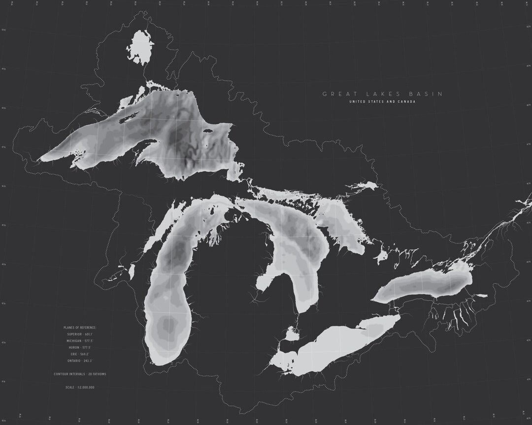 Great Lakes Basin Bathymetric Map - Etsy
