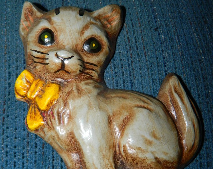 Vintage Small Brown Cat Wall Decoration. Small Kitten Wall Hanging for ...