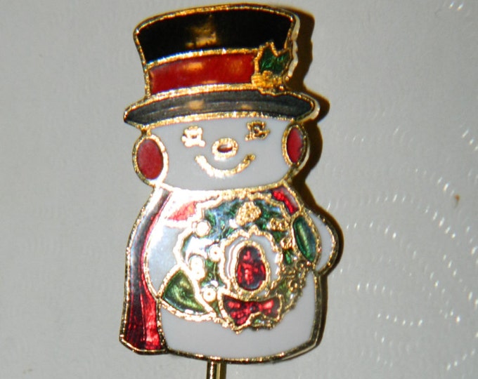 Vintage Colorful Enamel Holiday Stick Pin~gold High Lighted Snowman ...