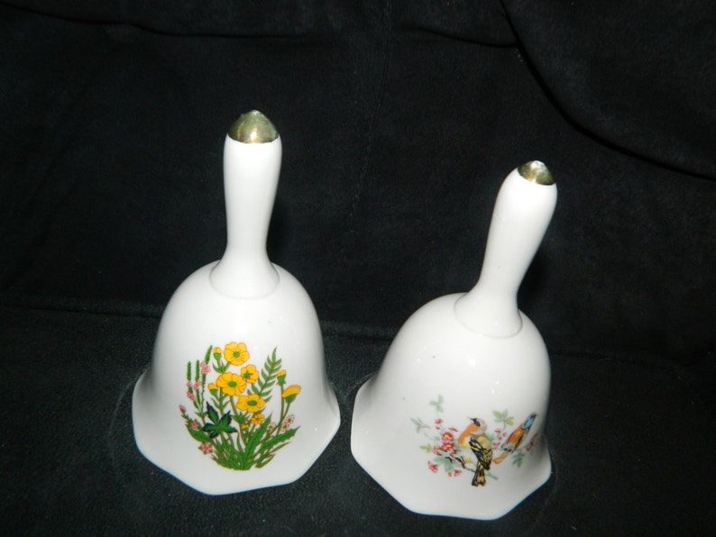 A Bird Bell & A Floral Bell W/ Gold Tips on the Handle~2 Bells for Your ...