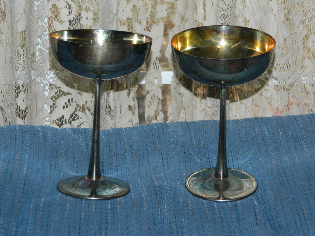 A Vintage Pair of Silver Plate Goblets. A Set of Wedding Celebration ...