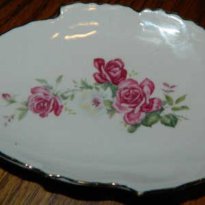 White Porcelain Leaf Shaped Dish~pink Rose Floral Design Etched in 22KT ...