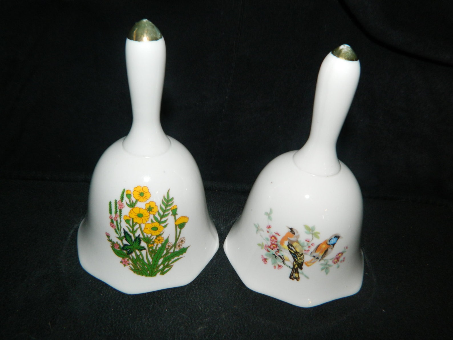 A Bird Bell & A Floral Bell W/ Gold Tips on the Handle~2 Bells for Your ...