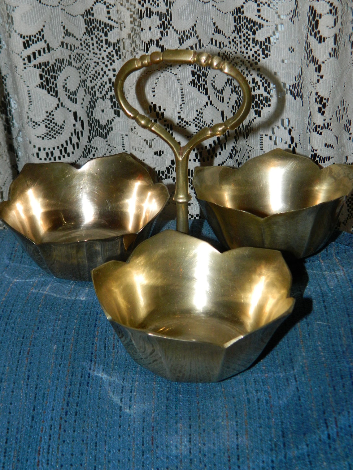 Brass 3 Section Relish Dish w/Handle. Comes With a Small | Etsy