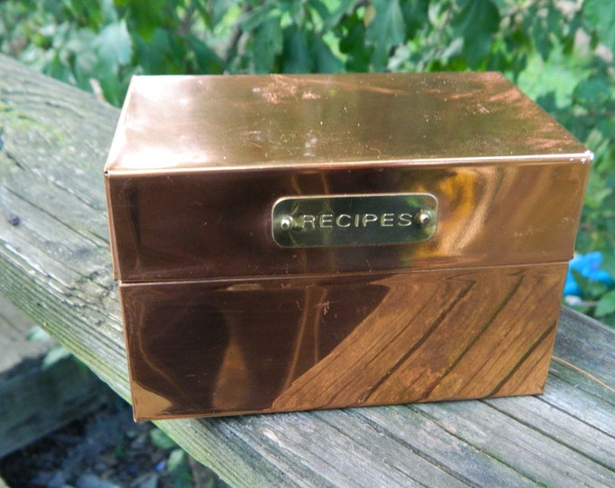 Vintage Copper Recipe Box W/a Brass Label That Says RECIPES on the Lid ...