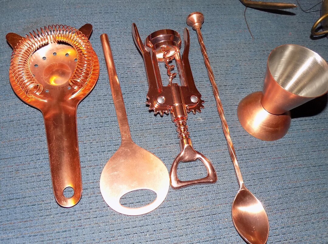 A Set of Copper/stainless Cocktail Jigger. Copper Cocktail Spoon ...