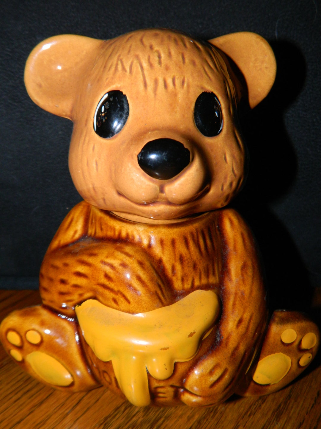 A Cute Ceramic Honey Bear Pot~(3)~piece Vintage Teddy Bear Holding a ...