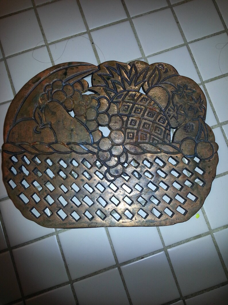 A Vintage Copper Plated Cast Iron Trivet-a Fruit Basket Shaped - Etsy