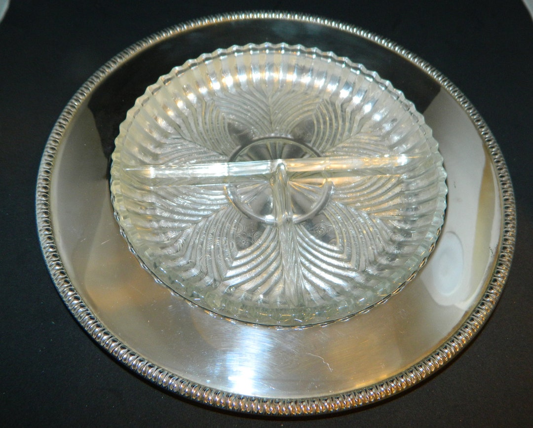 A Vintage Silver Plated Relish Tray W/ a Glass Insert~a Elegant Silver ...