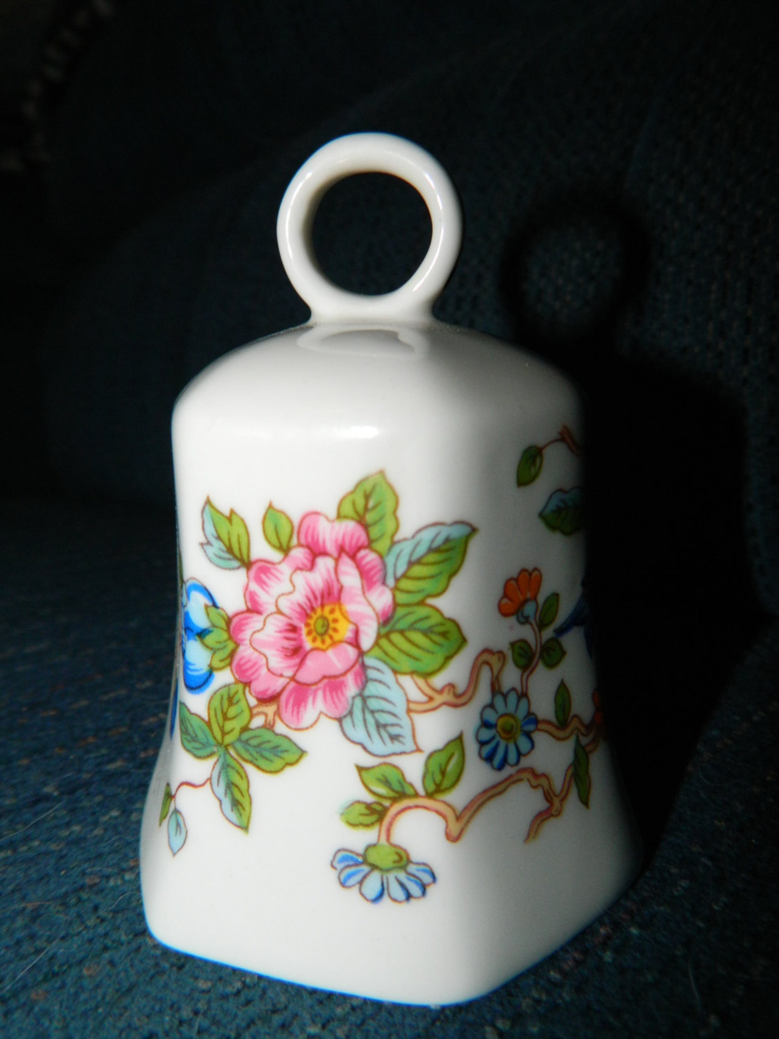 A Floral Decorative Porcelain Bell~collectible Bell~a Blue Bird Decor W ...