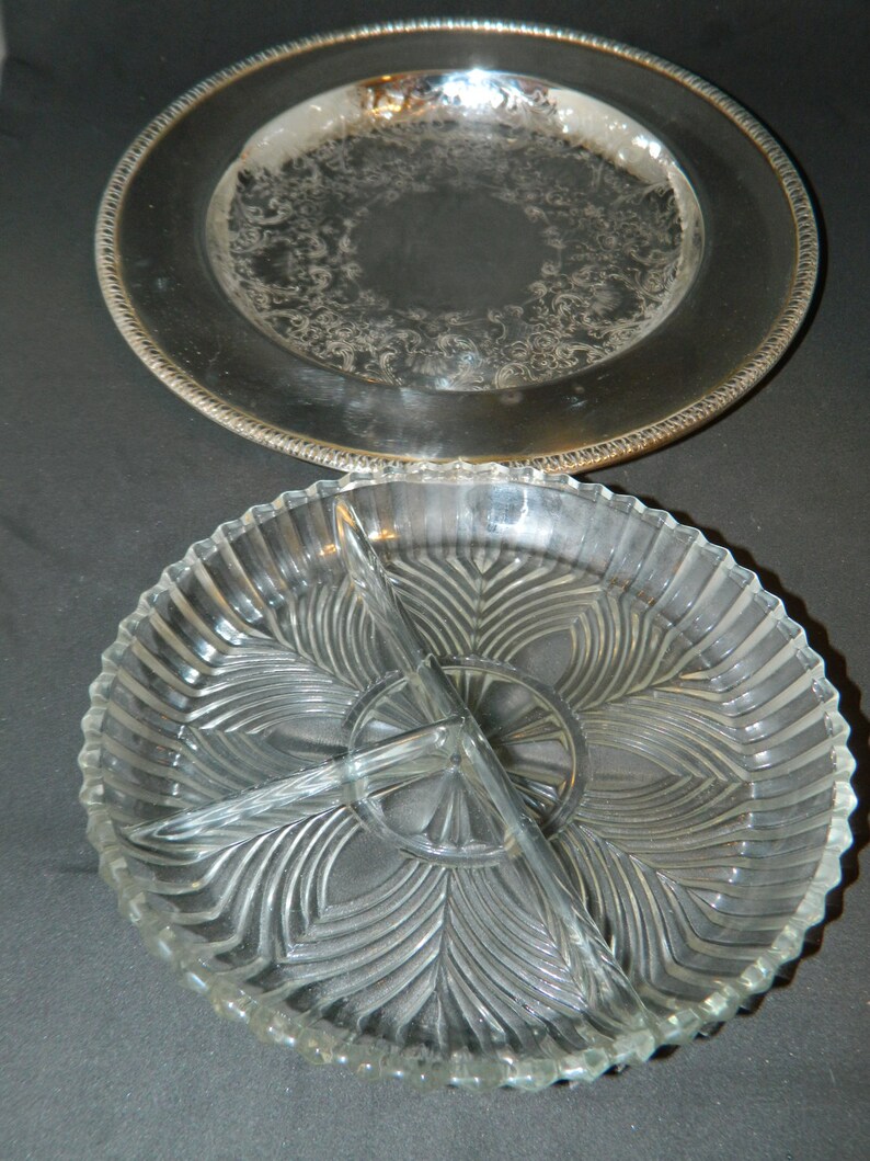 A Vintage Silver Plated Relish Tray W/ a Glass Insert~a Elegant Silver ...