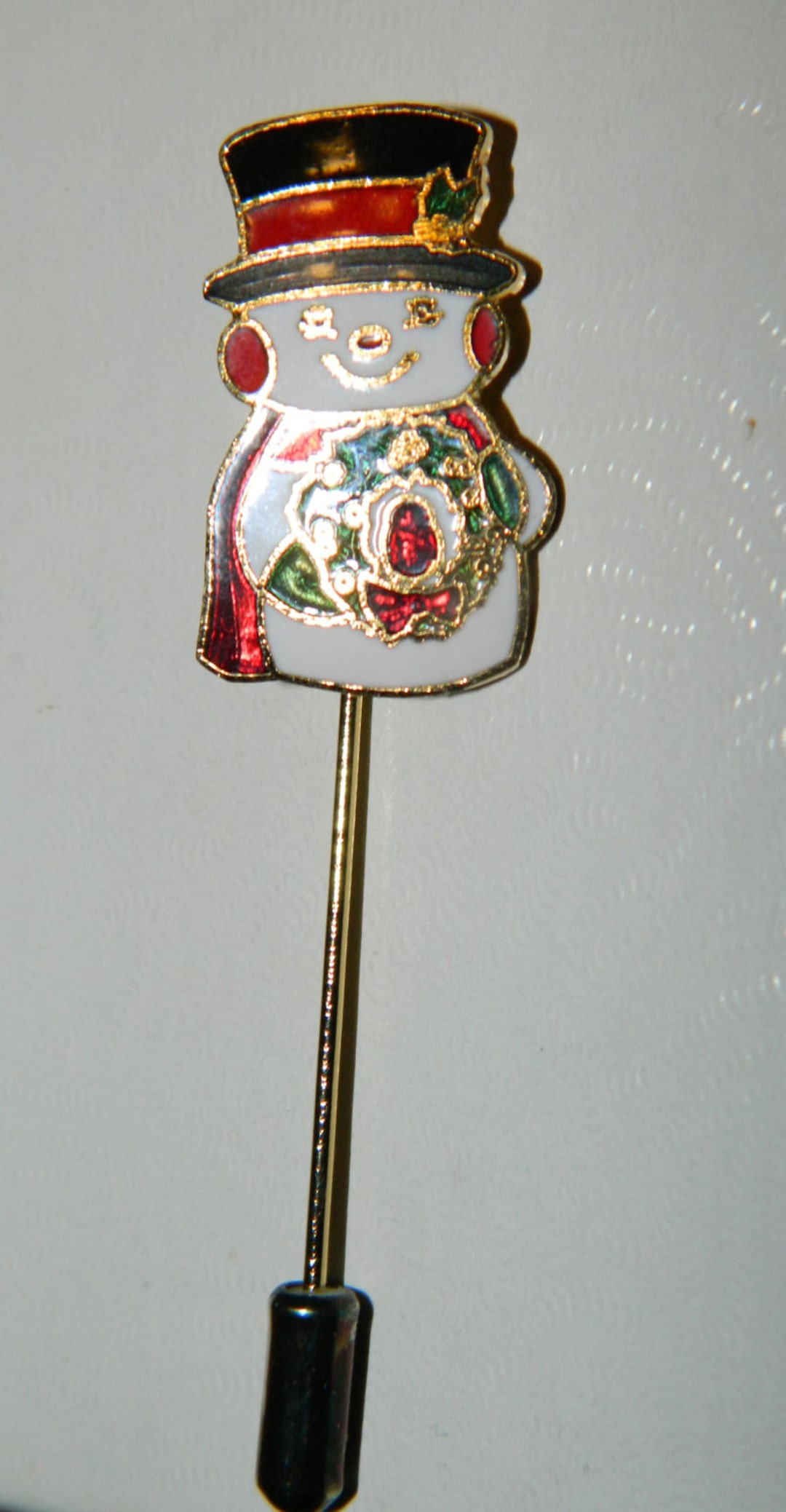 Vintage Colorful Enamel Holiday Stick Pin~gold High Lighted Snowman ...