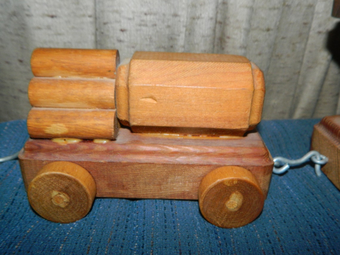 Vintage Wooden Train Set. A 4 P.C Handmade Wooden Stained | Etsy