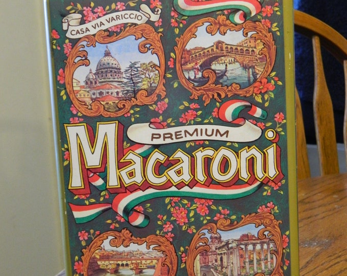 Vintage Metal Premium Macaroni Tin W/ Hinged Lid. Vintage Colorful ...
