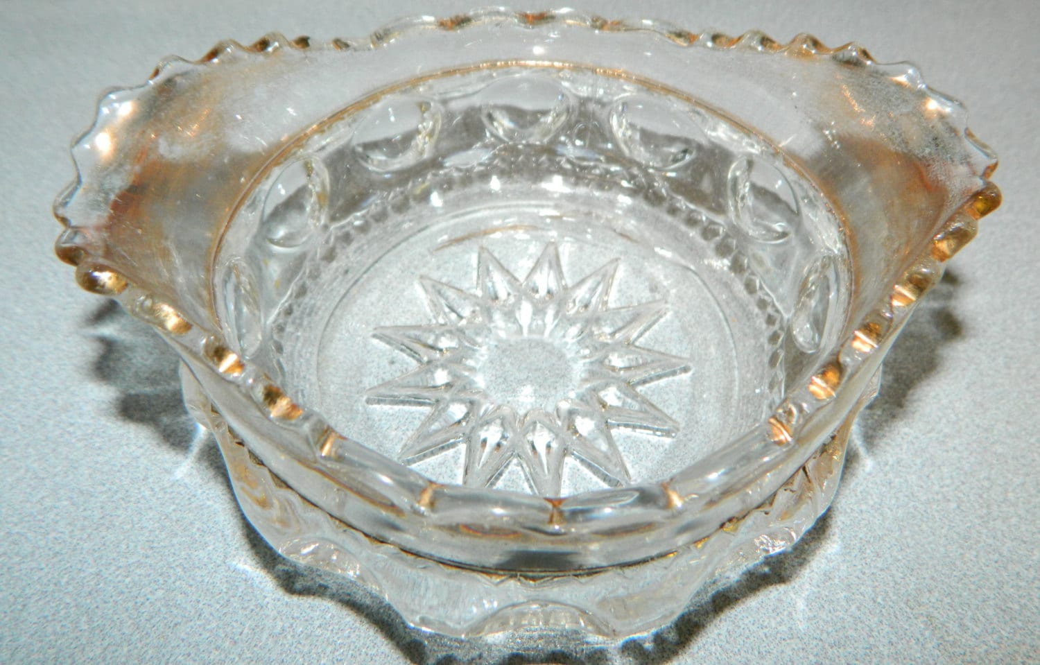 Clear Cut Glass Round Dishw/ Gold Highlightstrinket | Etsy