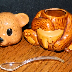 A Cute Ceramic Honey Bear Pot~(3)~piece Vintage Teddy Bear Holding a ...