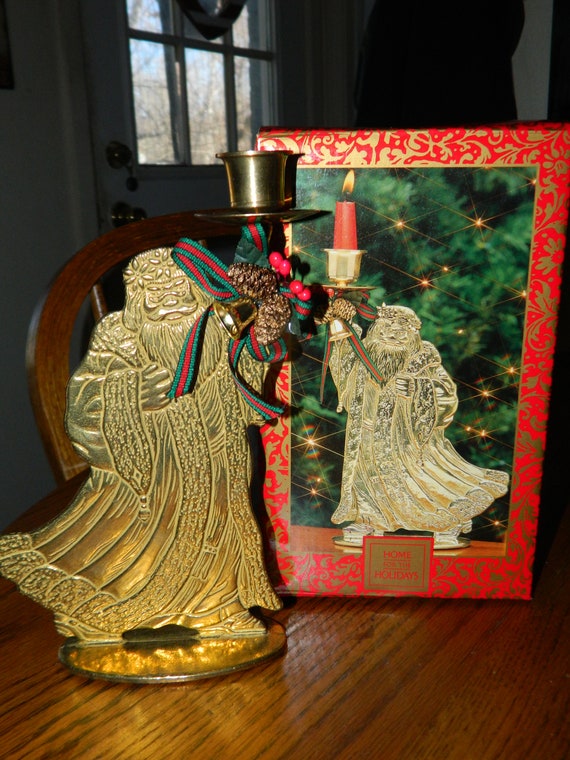 Vintage Brass Santa Candlestick Holder W/box. Vintage Santa | Etsy