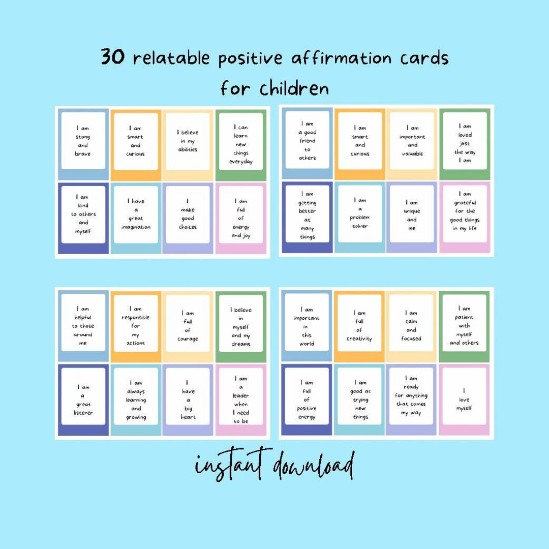 30 Positive Affirmation Cards for Children Positive Mindset/boys Self ...