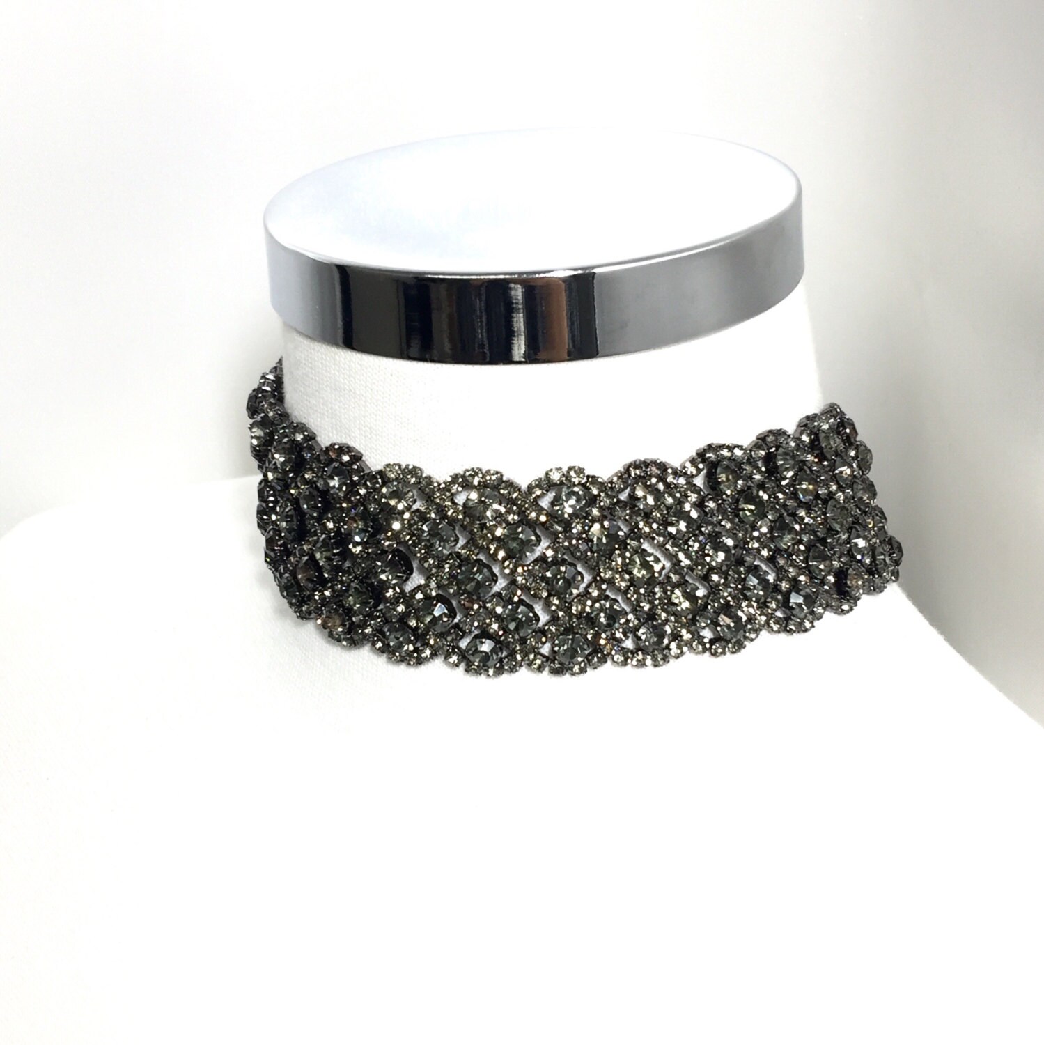 Black Crystal Choker, Black Necklace, Choker Jewelry